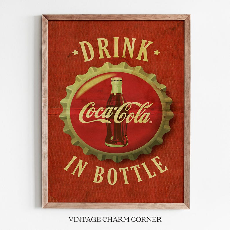 Vintage Coca Cola Bottle Cap Wall Art Retro Drink Coca Cola Print ...