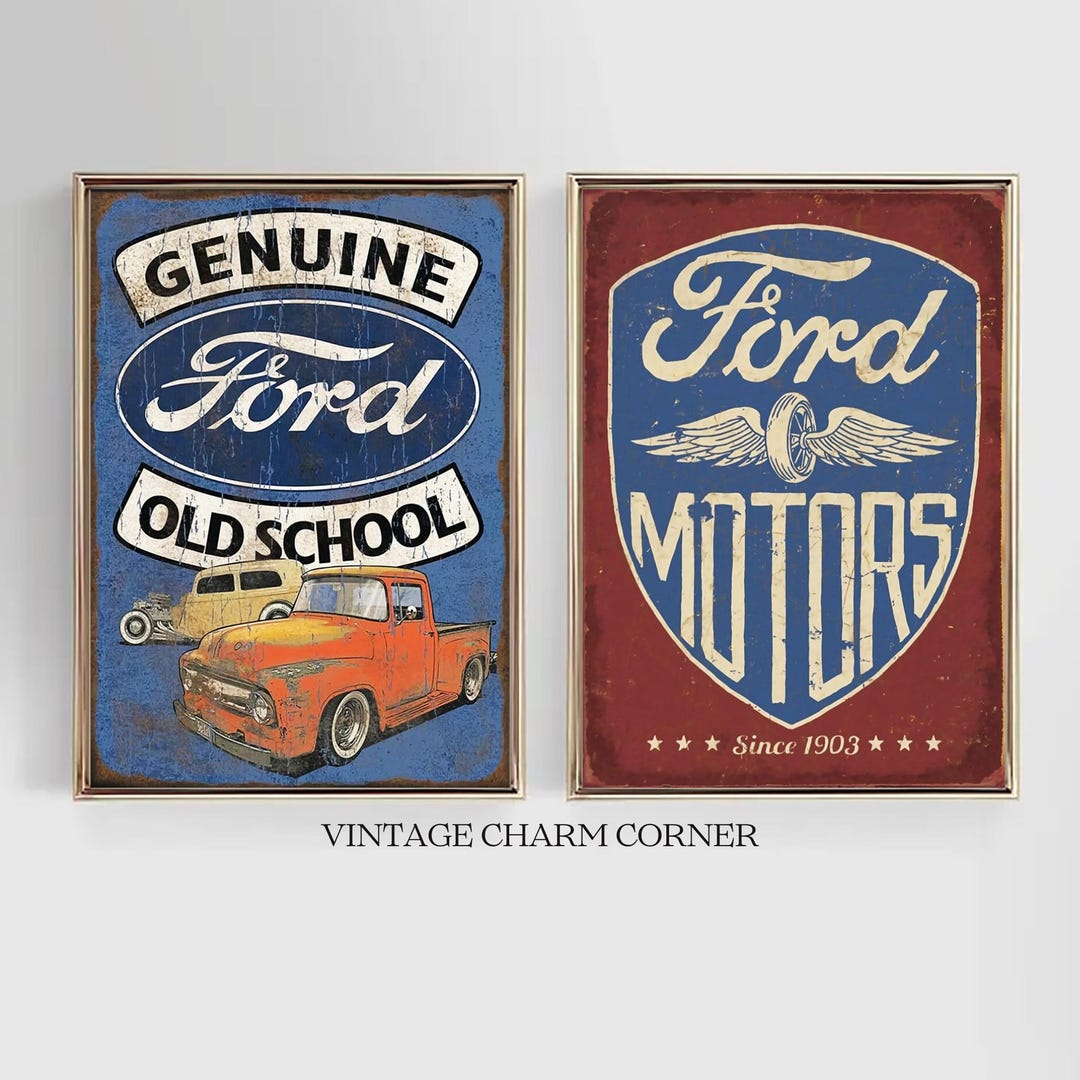 Ford Motor Sign Vintage Truck Wall Art Download Retro Car Poster Rustic ...