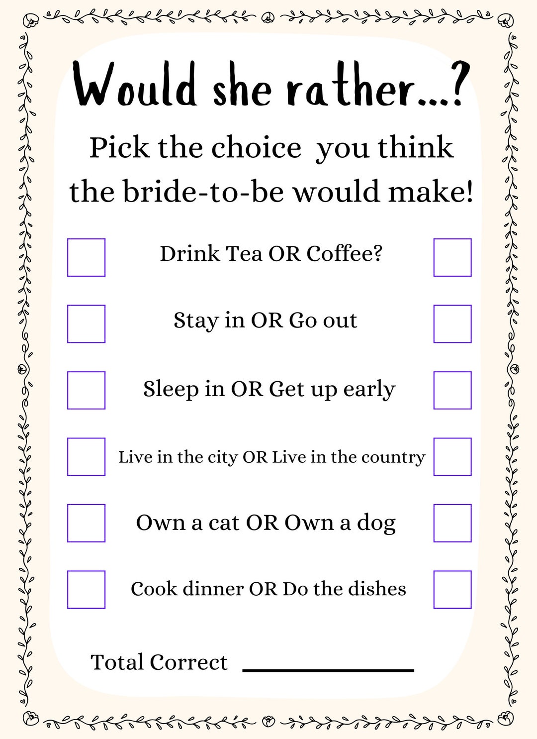 Would She Rather...? Bachelorette Party Game - Etsy Would She Rather...? Bachelorette Party Game - Etsy