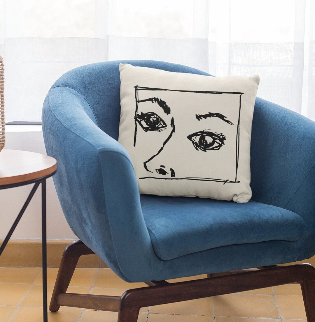 Minimalistic Face Art Pillow Eyes and Nose Detail, Modern Home Decor ...
