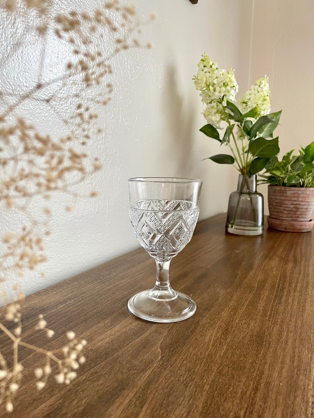 1800s Early American Pressed Glass Water Goblet - Antique Wine Glass by ...