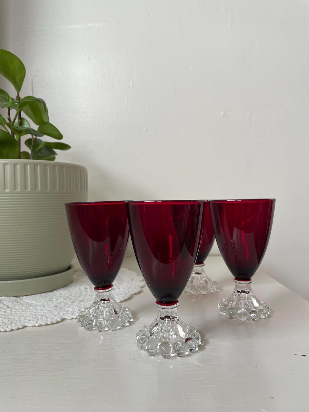 4 Ruby Red Mid-century Wine Glasses - Berwick Boopie Ruby Glasses - Red ...