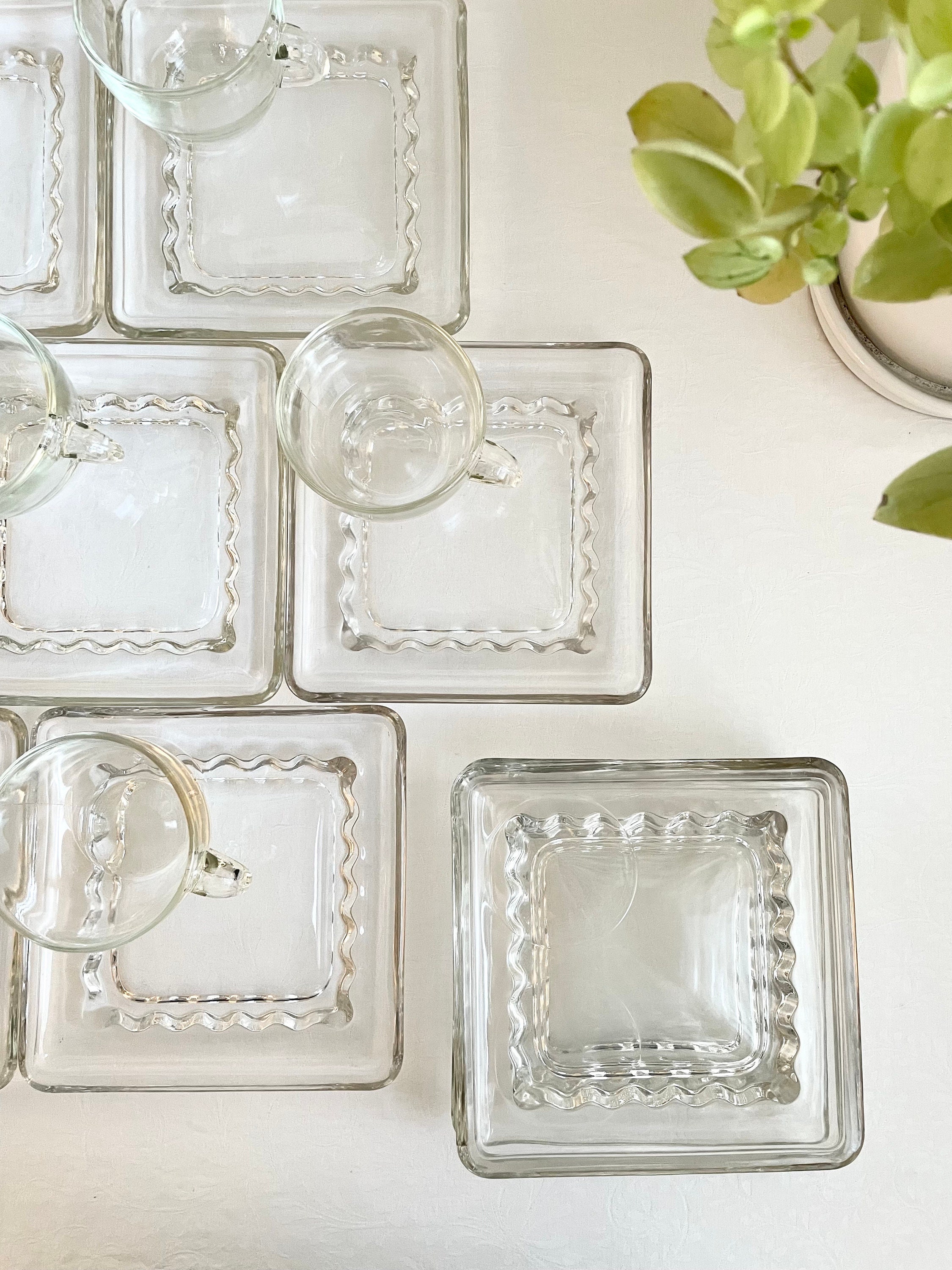 Vintage Glass Snack Trays & Cups Princess Pattern Clear Glass Snack ...