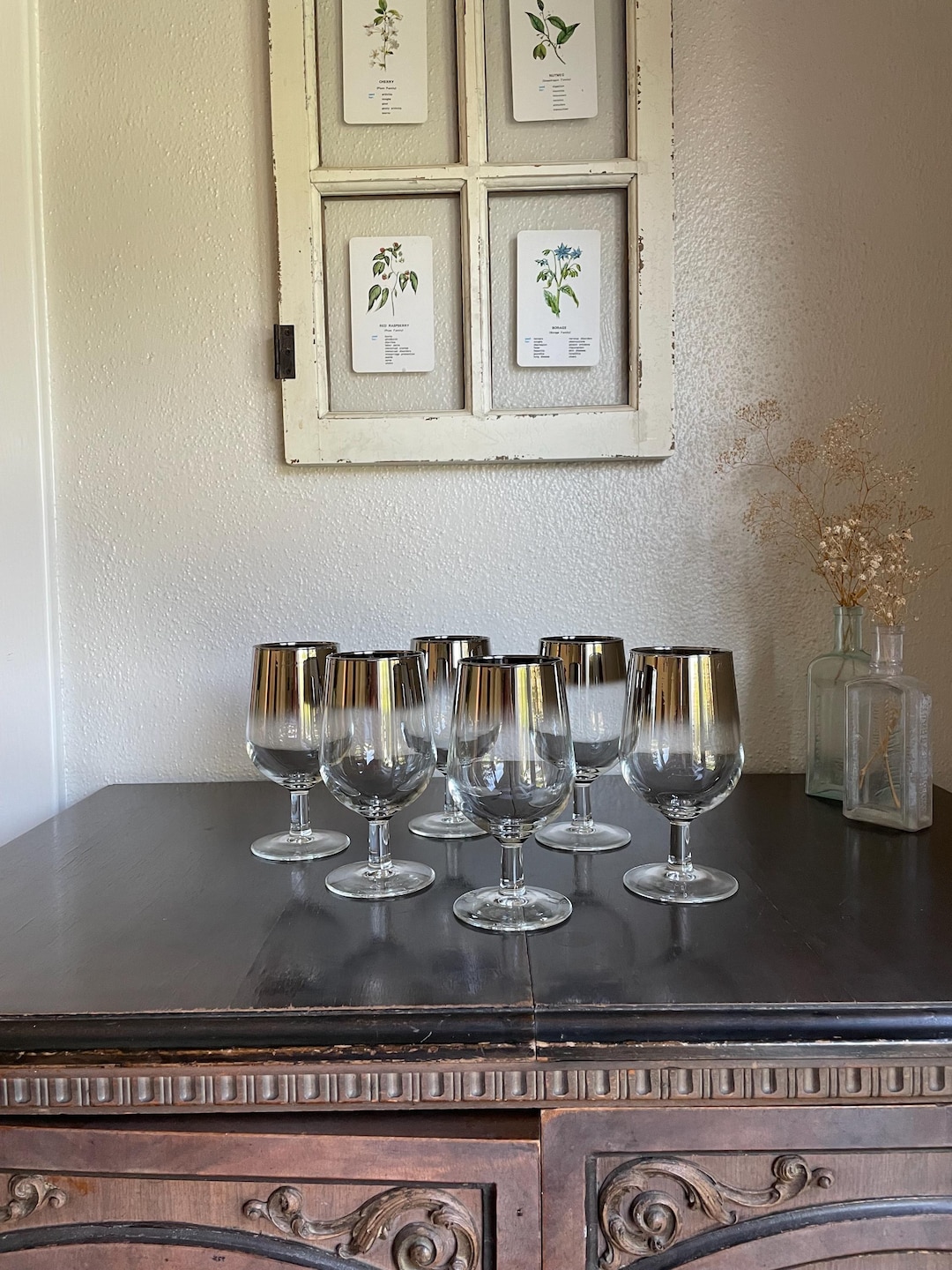 6 Vintage Silver Fade Wine Glasses - Metallic Silver Fade Ombre Wine ...