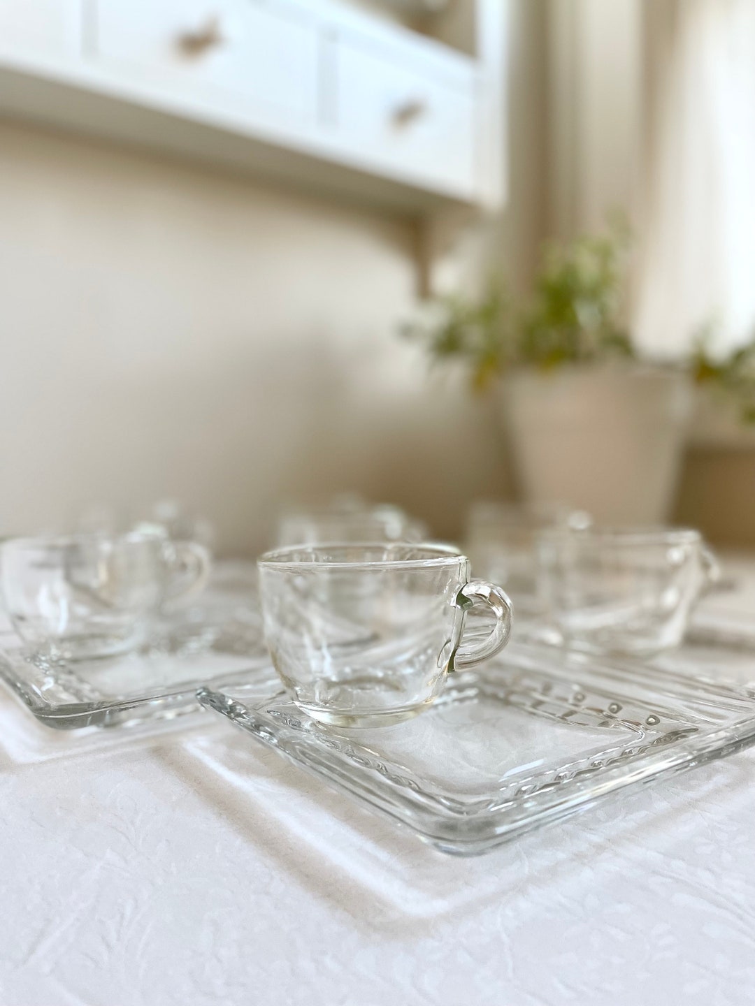 Vintage Glass Snack Trays & Cups - Princess Pattern Clear Glass Snack ...