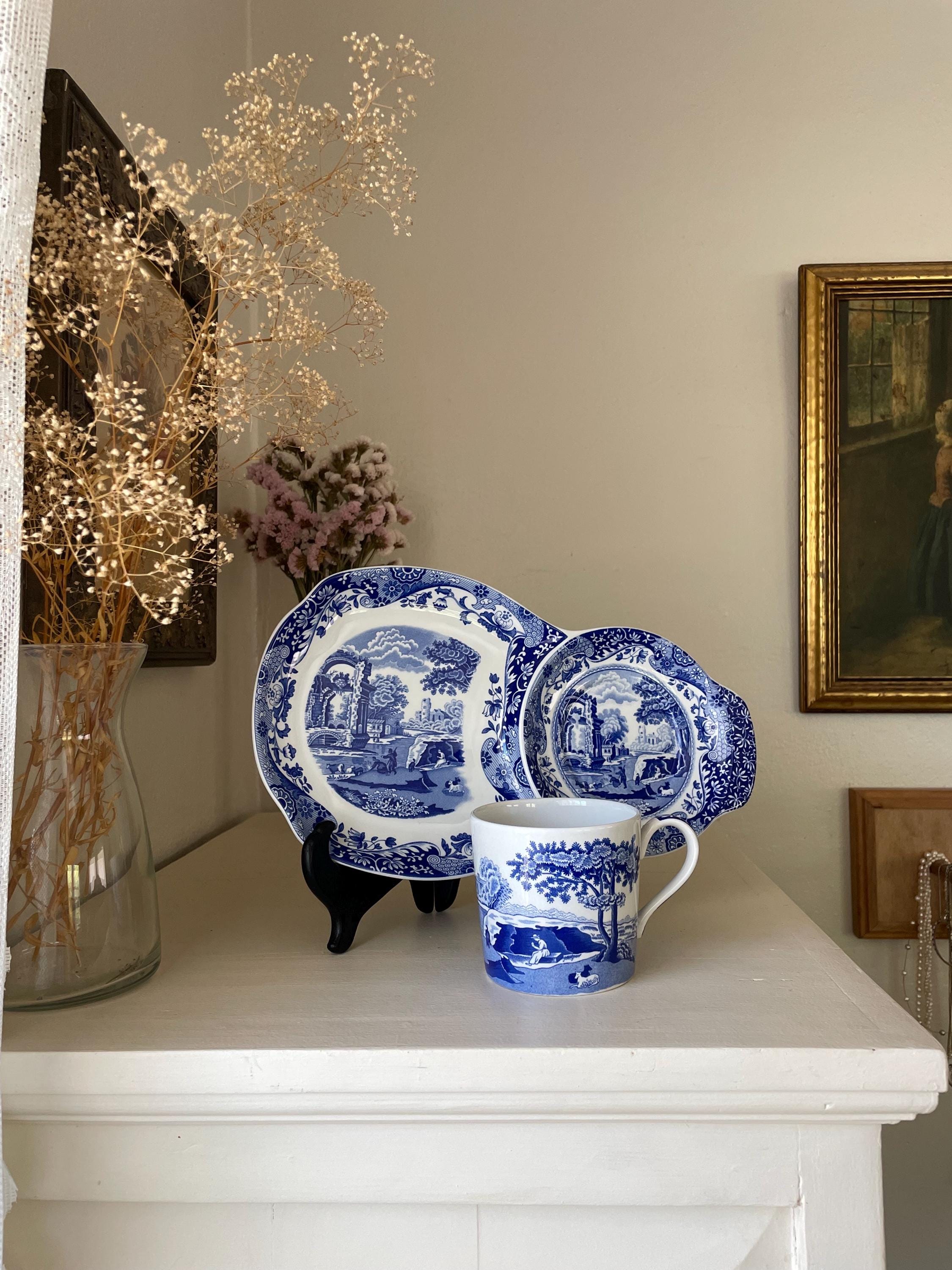Italian Blue & White Spode Snack Plate and Mug Vintage Blue English Tea ...