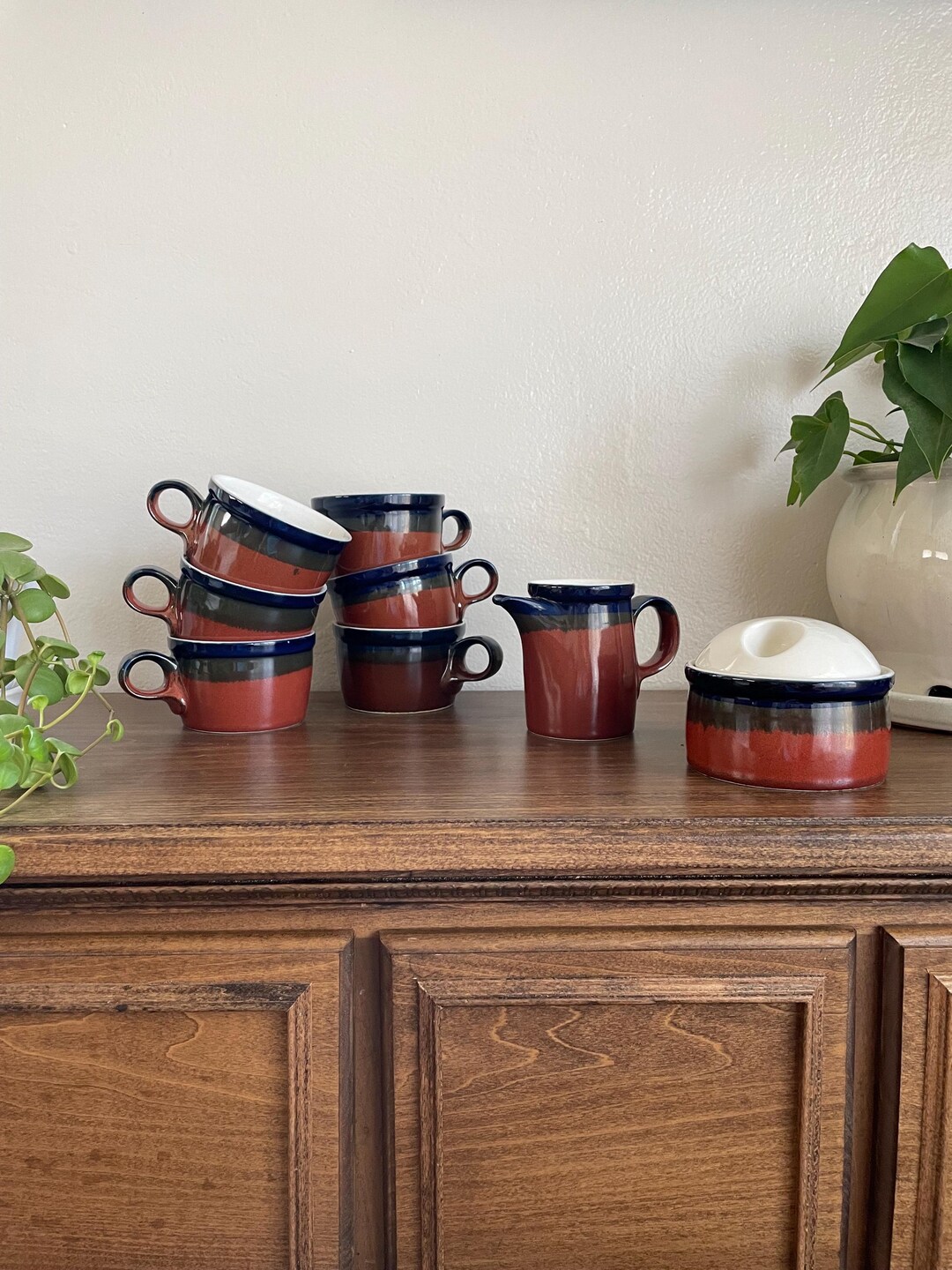 Set of 6 Mikasa Cups, Sugar Bowl and Creamer - Fire Song by Mikasa Mugs ...