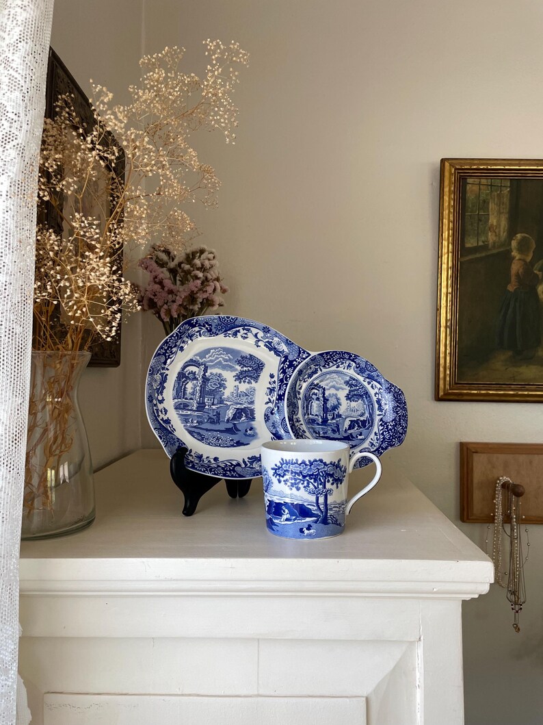 Italian Blue & White Spode Snack Plate and Mug - Vintage Blue English ...