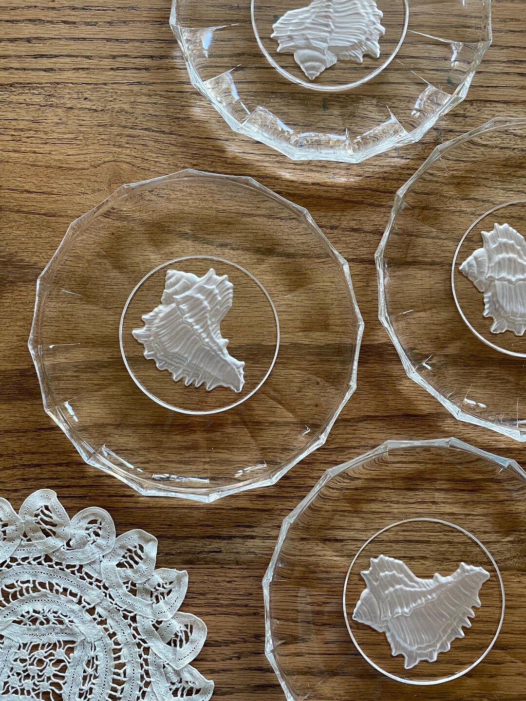 4 Vintage German Crystal Shell Plates - Engraved Shell German Plates - Etsy