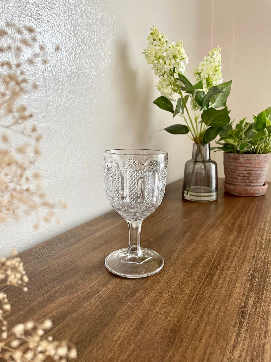 2 1800s Early American Pressed Glass Water Goblets - Antique Wine ...
