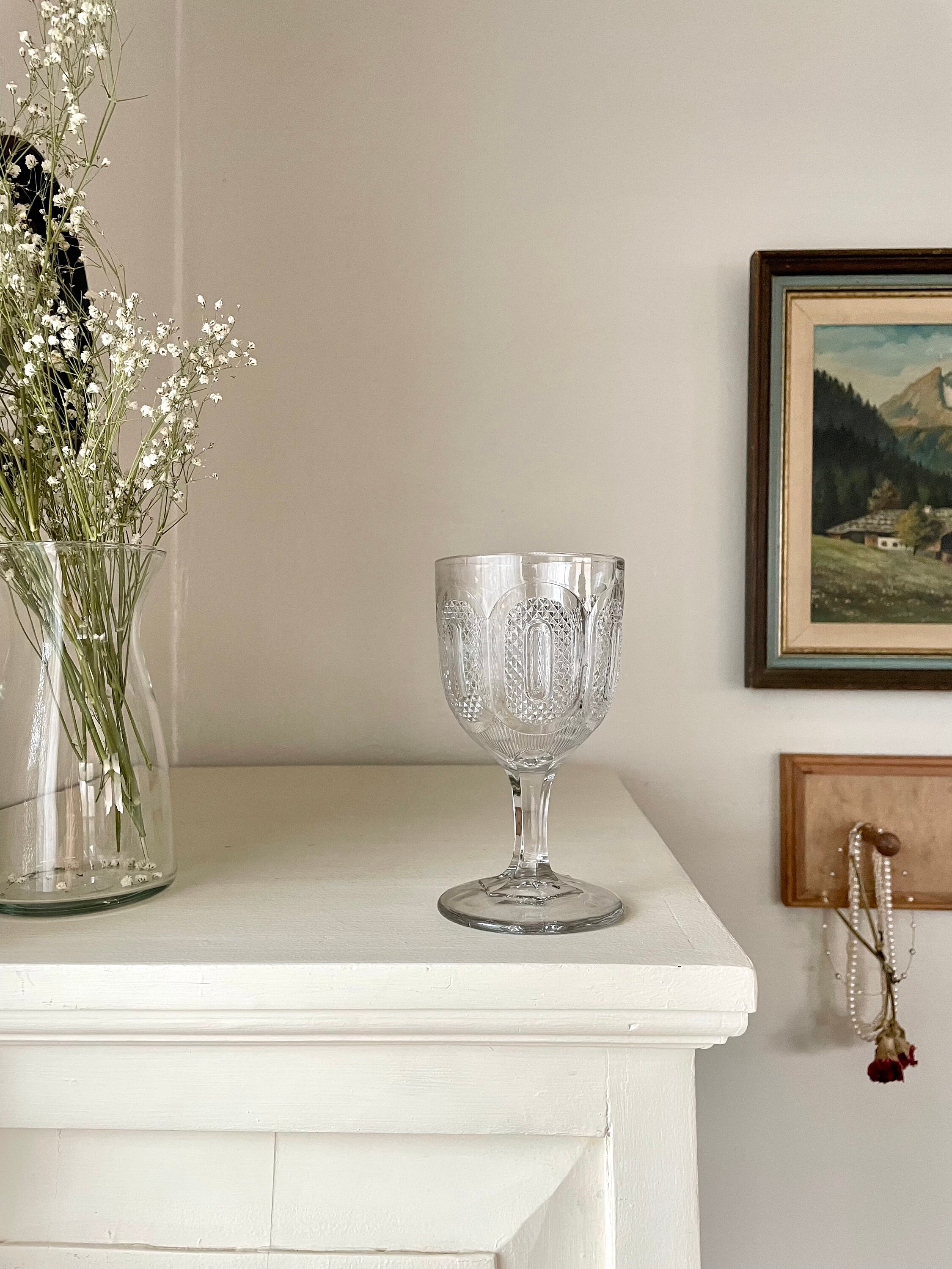 2 1800s Early American Pressed Glass Water Goblets Antique Wine Glasses ...