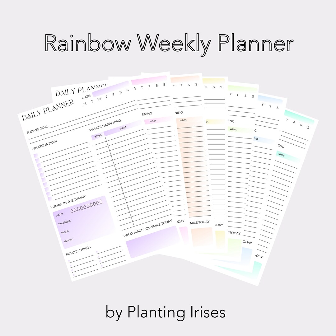 Digital / Printable Rainbow Weekly Planner - Etsy