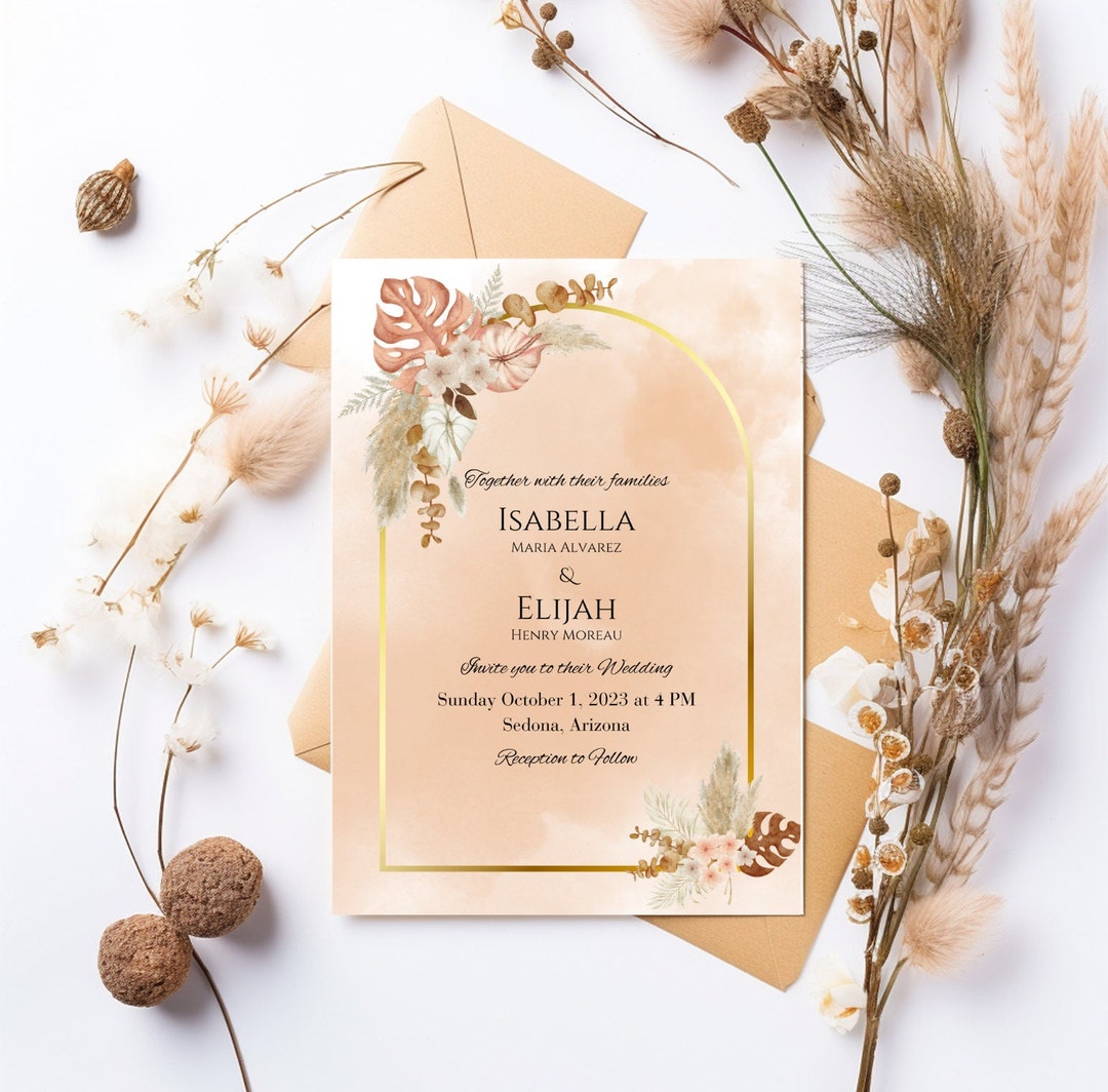 Boho-themed Wedding Invitation Template. Editable, Digital File ...