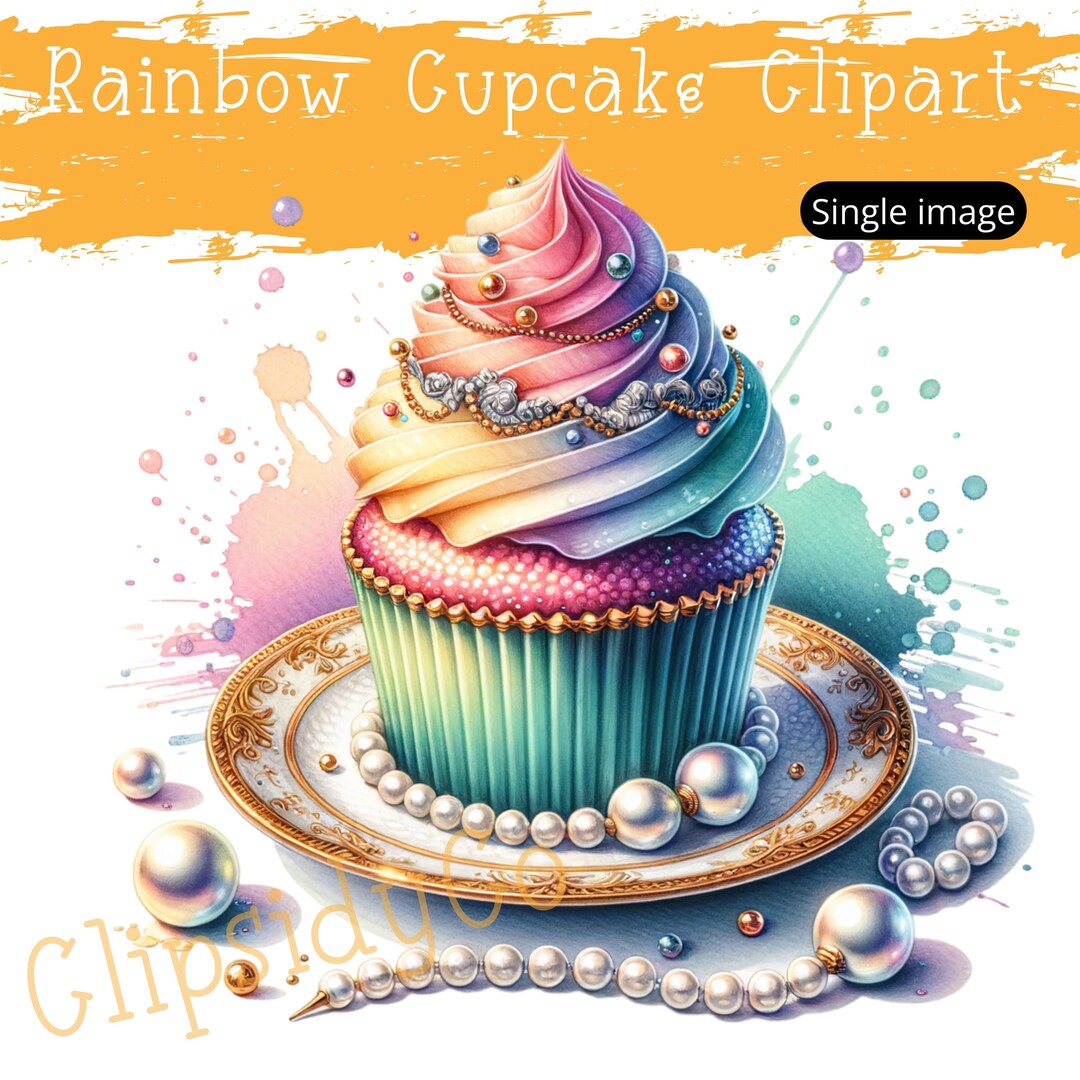 Rainbow Cupcake Clipart Pastel Color Cupcake Image Party Invitation ...