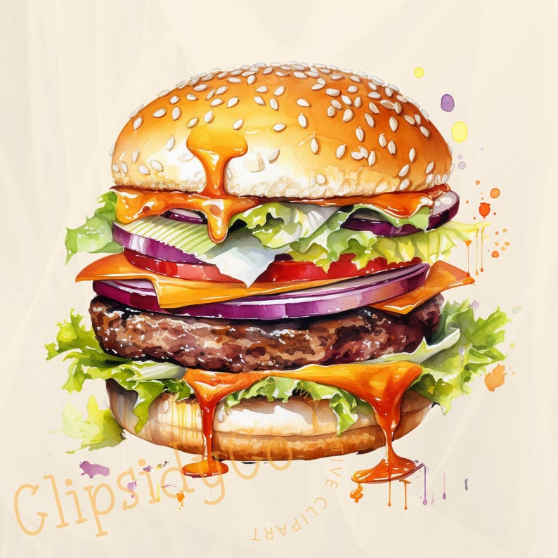 Hamburger Clipart Food Illustration Transparent PNG Sublimation ...