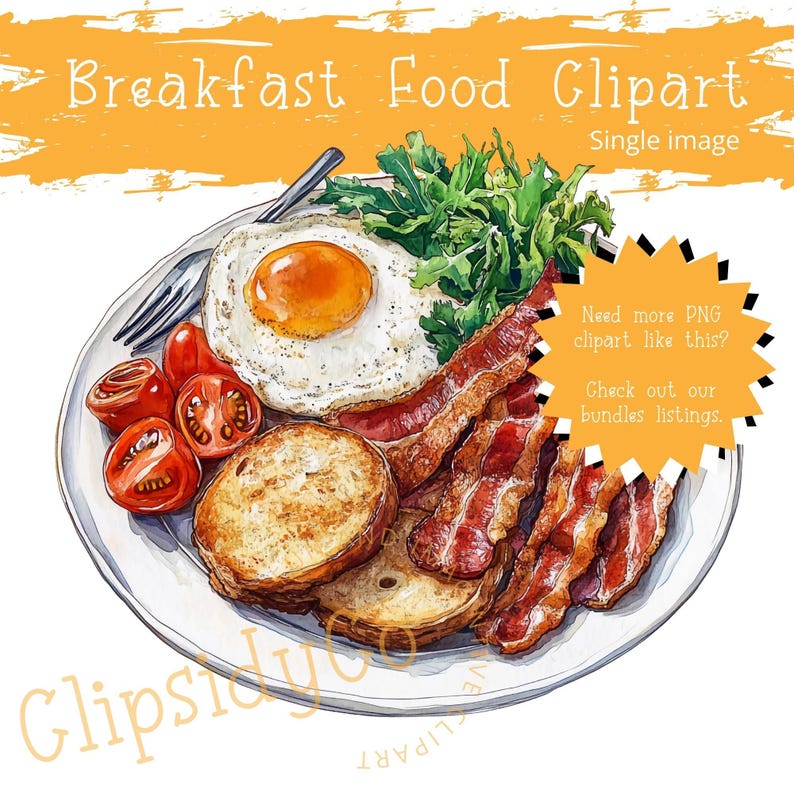 Breakfast Clipart PNG Breakfast Food Clipart Watercolor Food Cute ...