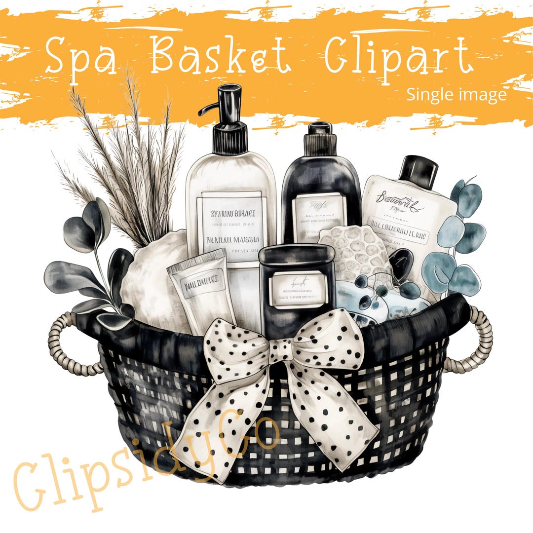 Personal Spa Basket Clipart Scrapbooking PNG Black and White Spa Day ...