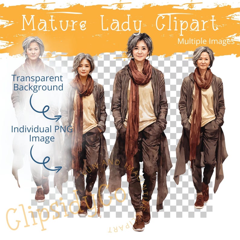 Woman Clipart Mature Woman Fashion Illustration Asian Woman Clipart PNG ...