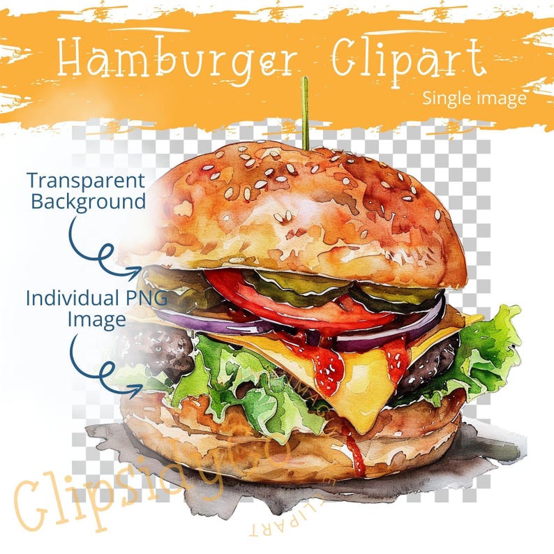 Hamburger Clipart: Food Illustration, Sandwich PNG (digital Download ...