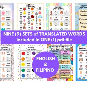 English-filipino Basic Word Translation Printables Learning Basic Words ...