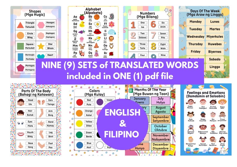 English-filipino Basic Word Translation Printables Learning Basic Words ...