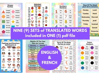 English and French Words - Learning Multiple Languages / 9 Printables ...