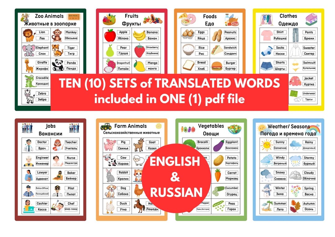 English-russian Words (part 2) - Translation Printables [other Sets and ...