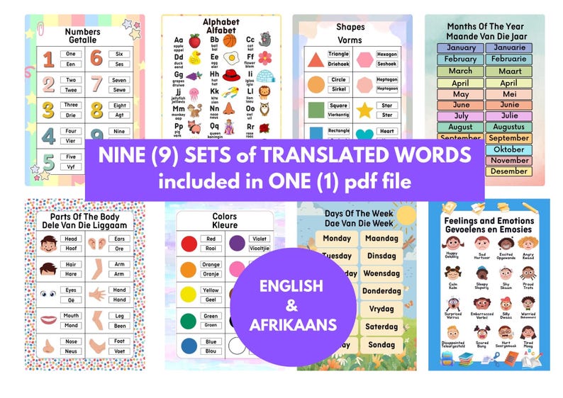 English-afrikaans Words - Printables [numbers, Letters, Colors, Days ...