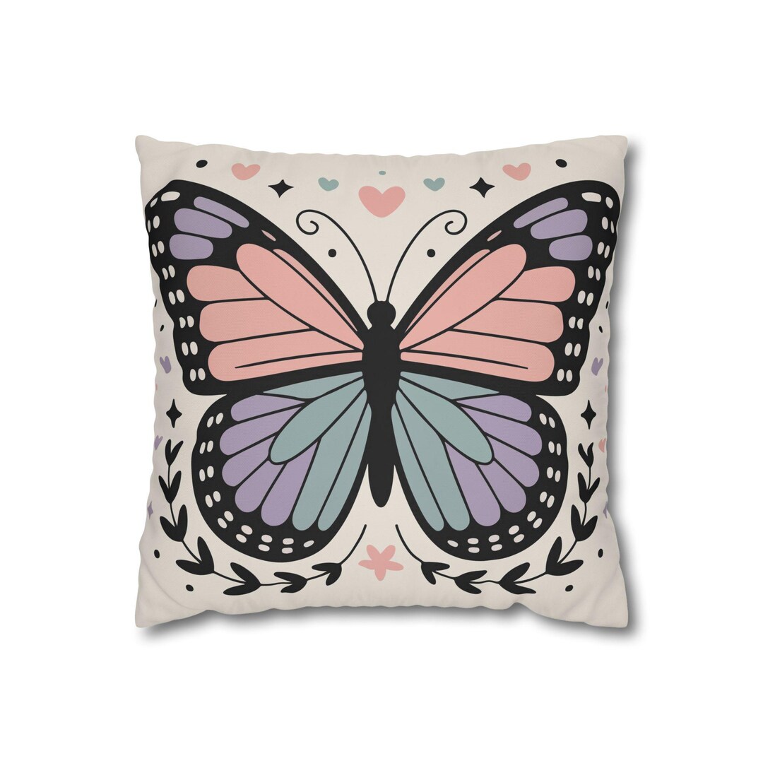 Pastel Butterfly Square Pillowcase | Floral Motif Canvas Throw Pillow ...
