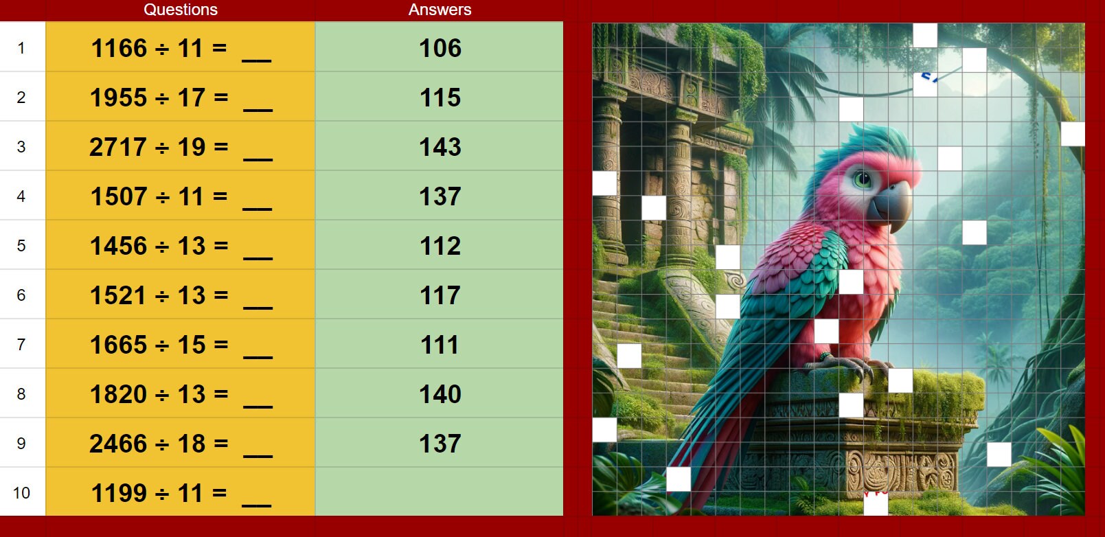 5th Grade Pixel Art Math Long Division for Google Sheets - Etsy