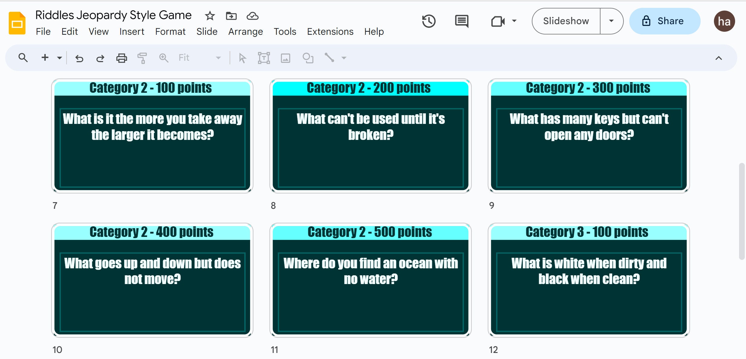 25 Kid Friendly Riddles Jeopardy Style Game - Customizable - Google ...