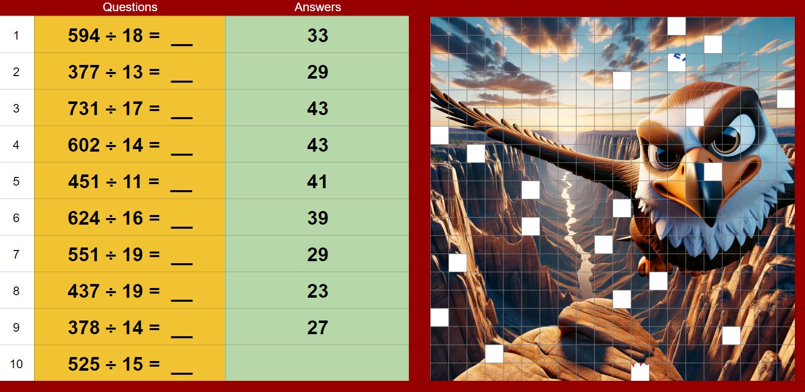 5th Grade Pixel Art Math Long Division for Google Sheets - Etsy