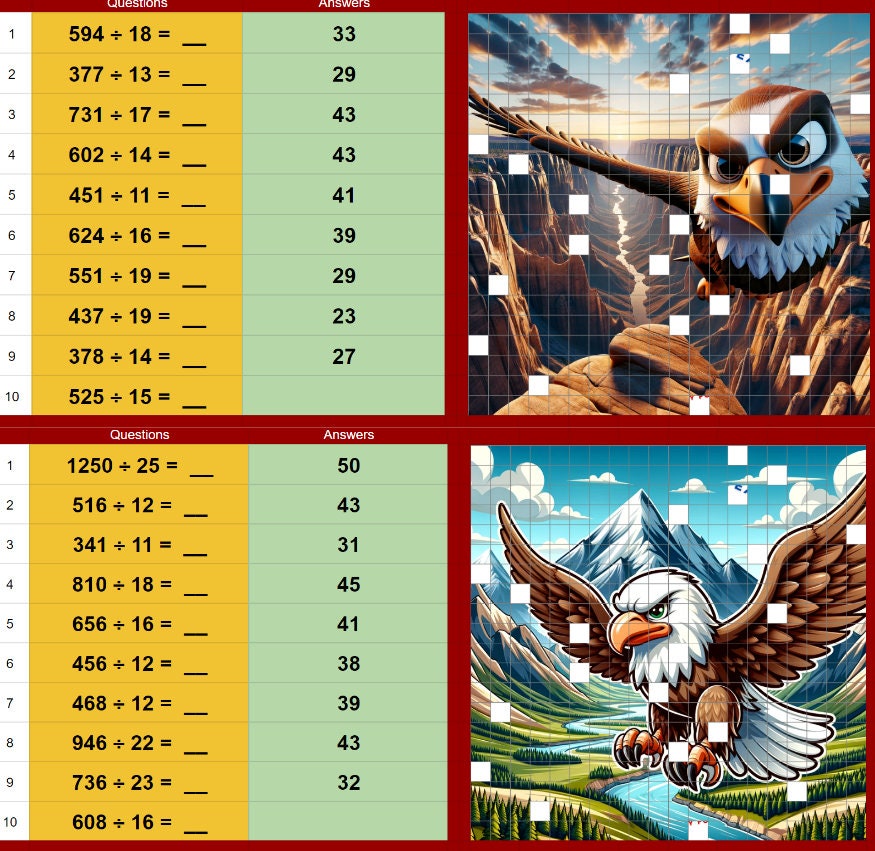 5th Grade Pixel Art Math Long Division for Google Sheets - Etsy