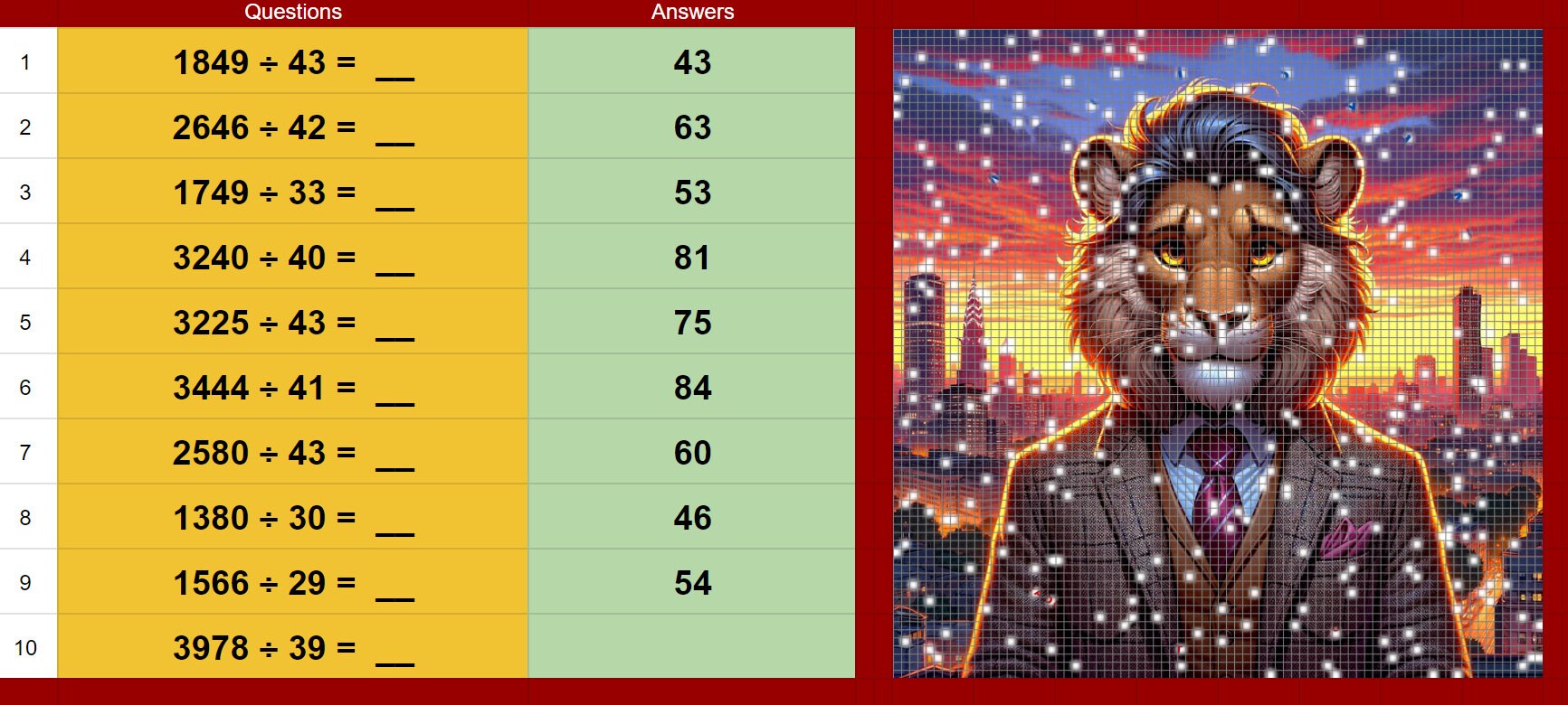 5th Grade Pixel Art Math Long Division for Google Sheets - Etsy