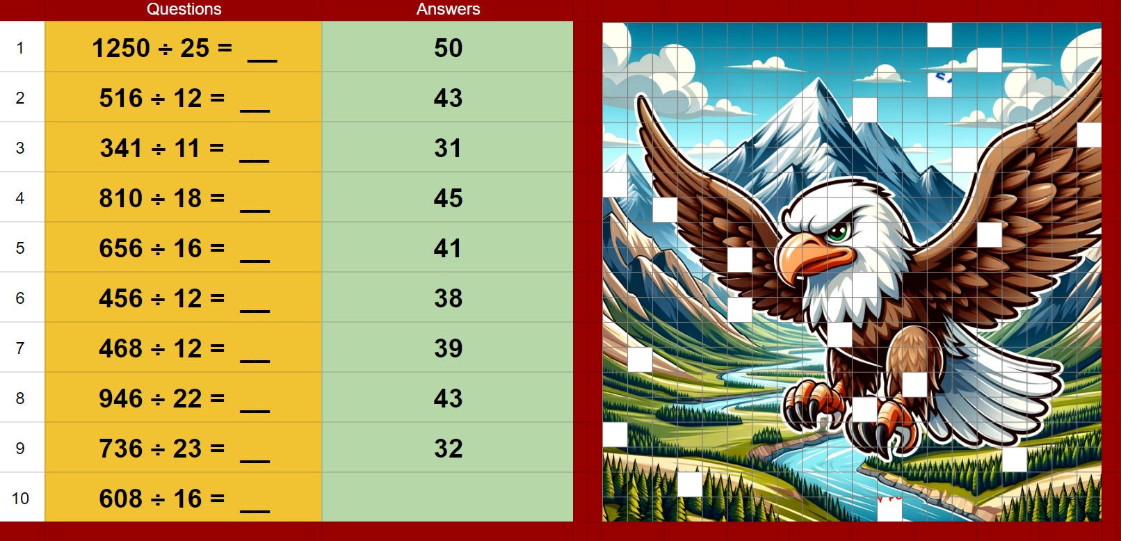 5th Grade Pixel Art Math Long Division for Google Sheets - Etsy