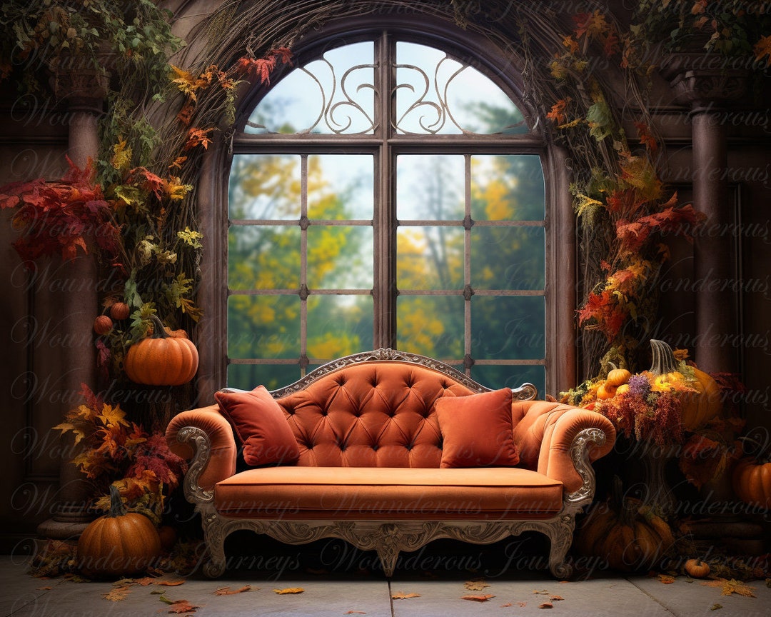 Autumn Digital Background, Chair, Fall Digital Backdrop, Autumn Digital ...