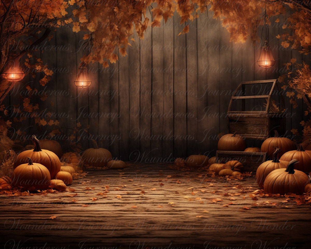 Autumn Digital Background. Orange Pumpkins. Fall Digital Backdrop for ...