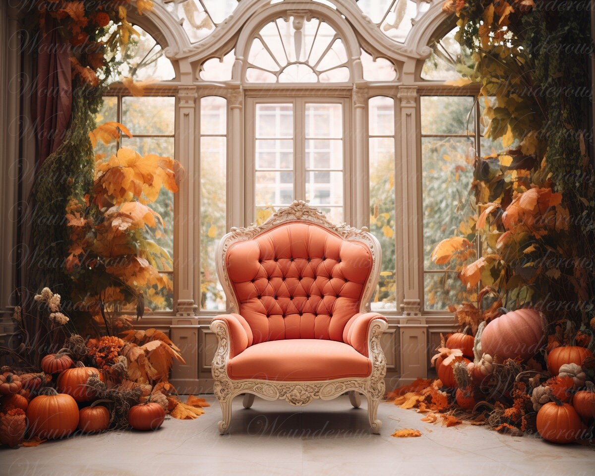 Autumn Digital Background, Chair, Fall Digital Backdrop, Autumn Digital ...