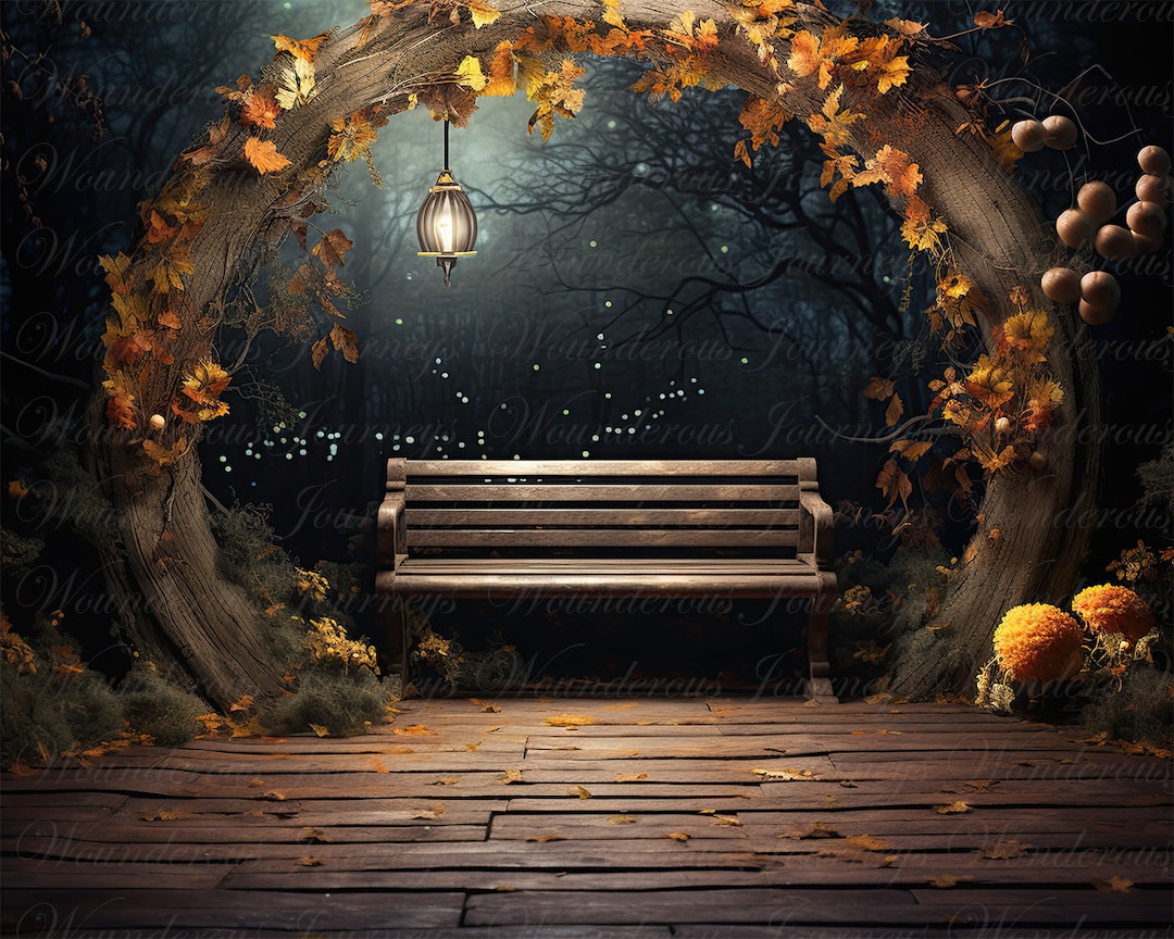 Autumn Digital Background, Bench, Fall Digital Backdrop, Autumn Digital Backdrop, Fall Digital ...