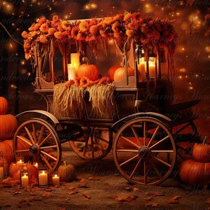 Autumn Digital Background, Orange Pumpkins, Carriage, Fall Digital ...