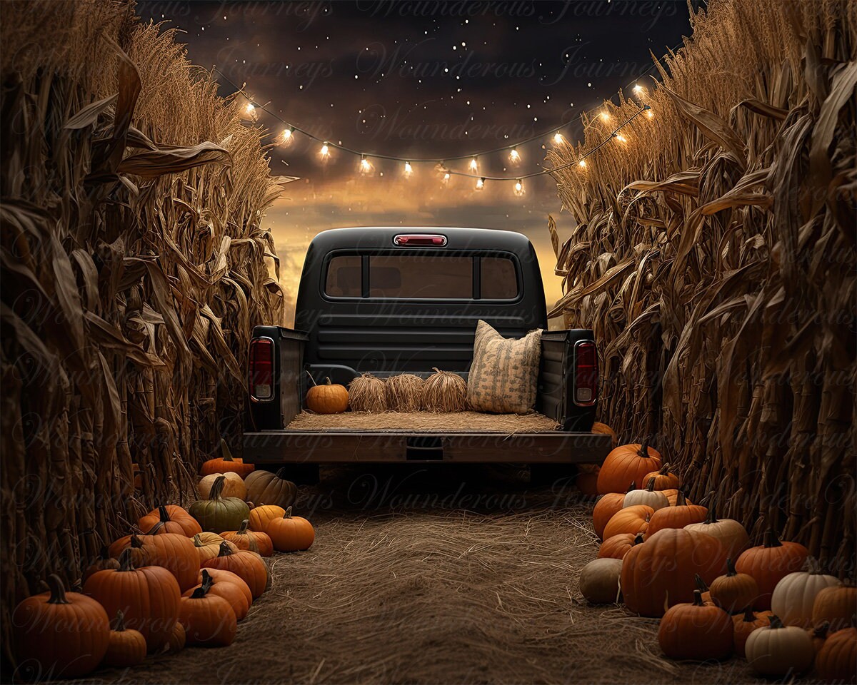 Autumn Digital Background, Truck, Fall Digital Backdrop, Autumn Digital ...