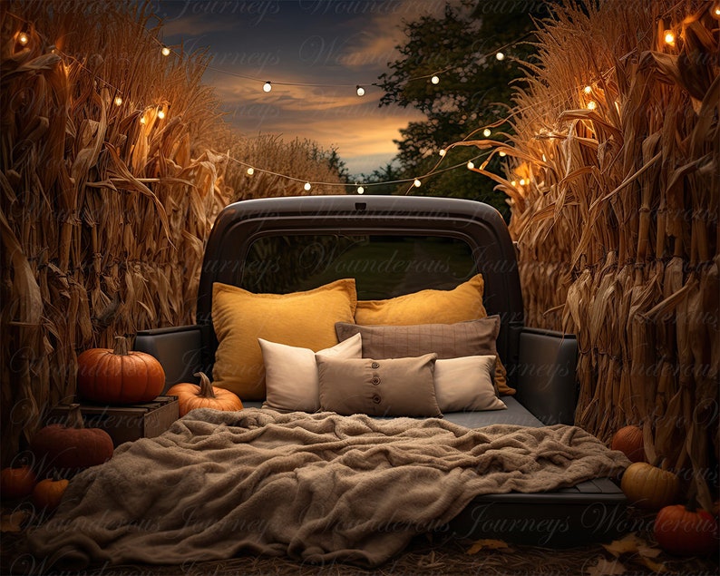 Autumn Digital Background, Truck, Fall Digital Backdrop, Autumn Digital ...