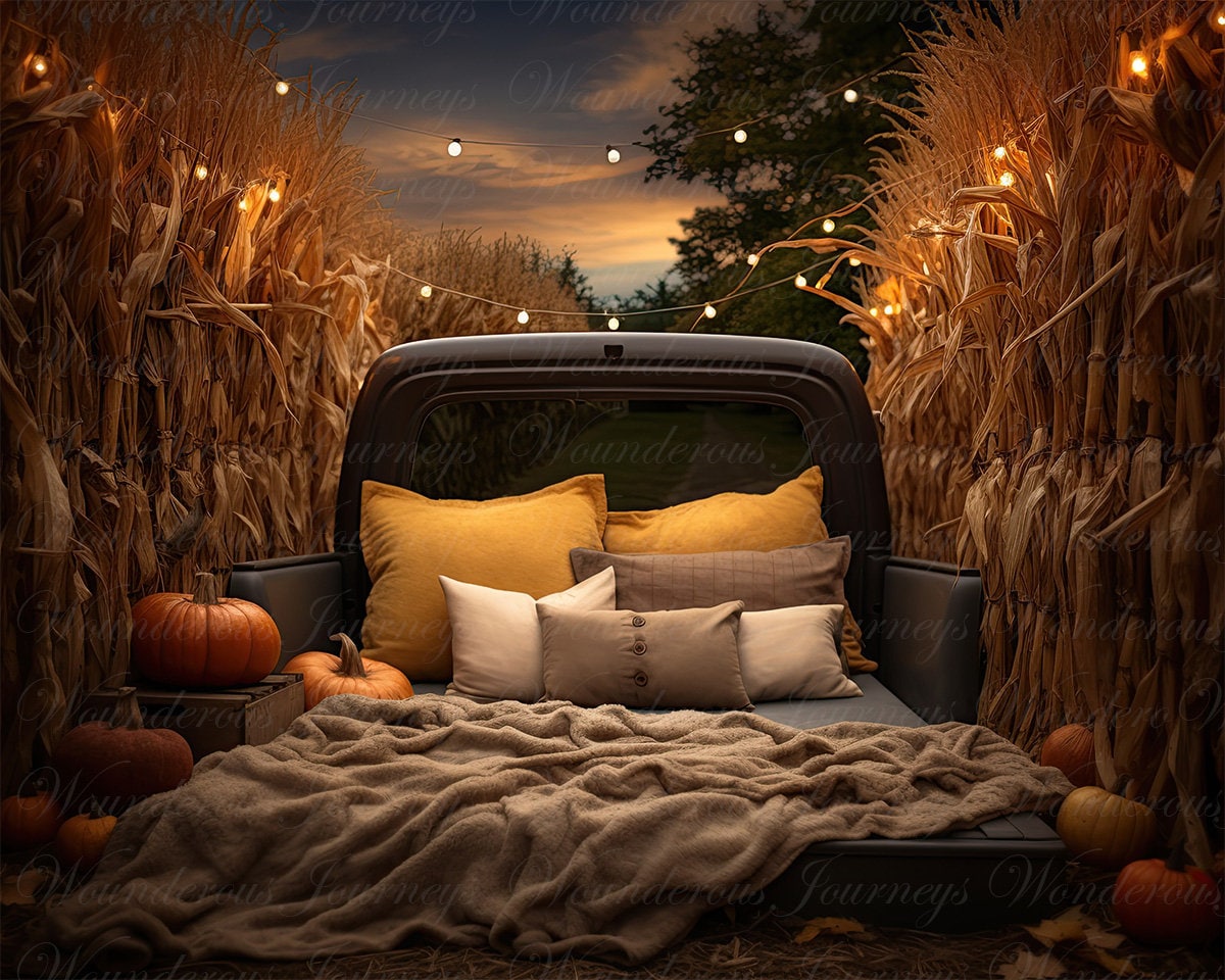 Autumn Digital Background, Truck, Fall Digital Backdrop, Autumn Digital Backdrop, Fall Digital ...