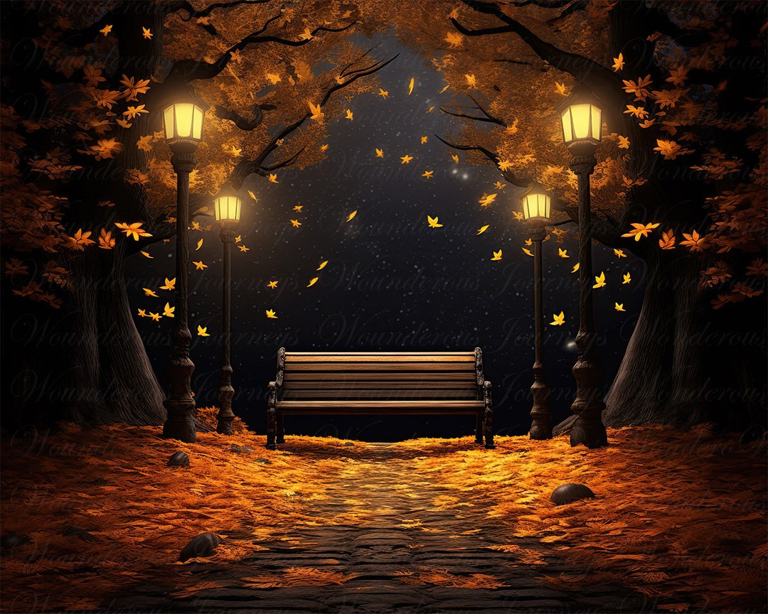 Autumn Digital Background, Bench, Fall Digital Backdrop, Autumn Digital ...