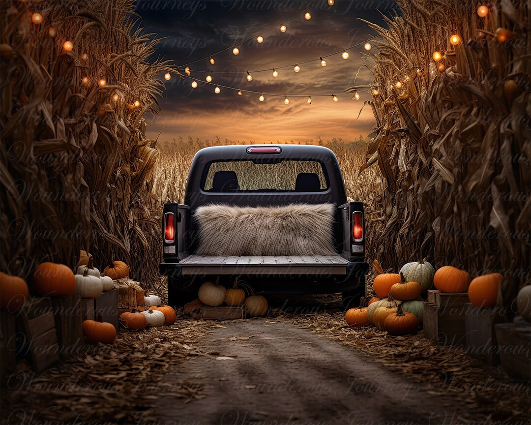 Autumn Digital Background, Truck, Fall Digital Backdrop, Autumn Digital ...