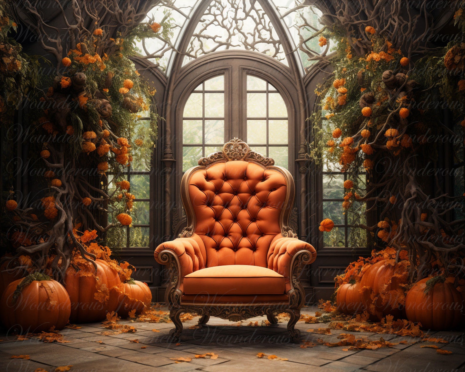 Autumn Digital Background, Chair, Fall Digital Backdrop, Autumn Digital ...