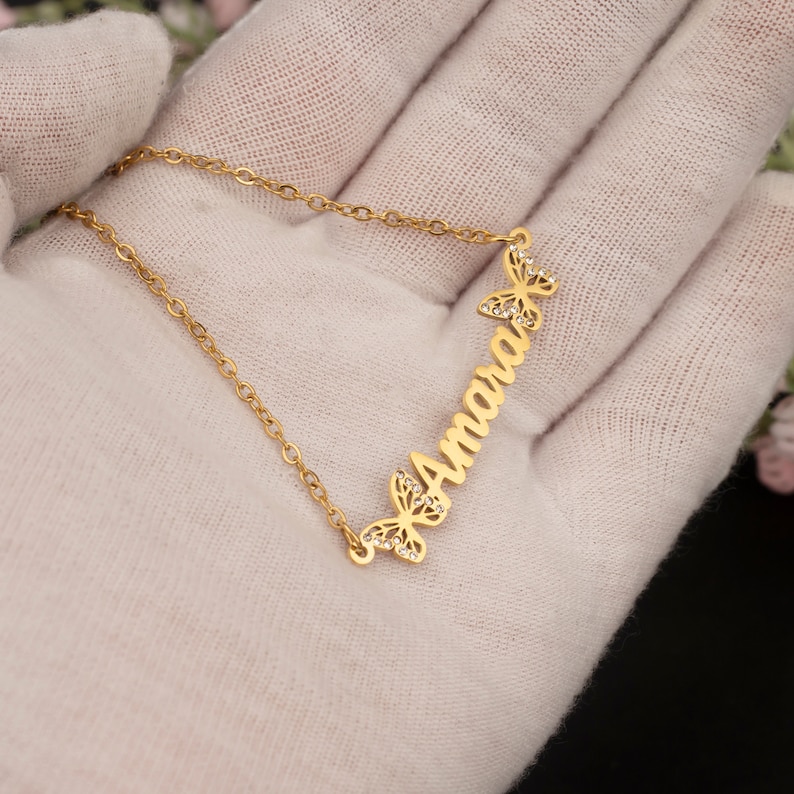 Custom Butterfly Name Necklace,dainty Name Necklaces With Butterfly ...