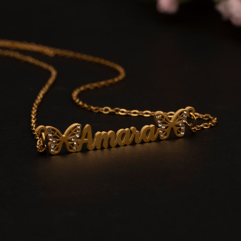 Custom Butterfly Name Necklace,dainty Name Necklaces With Butterfly ...
