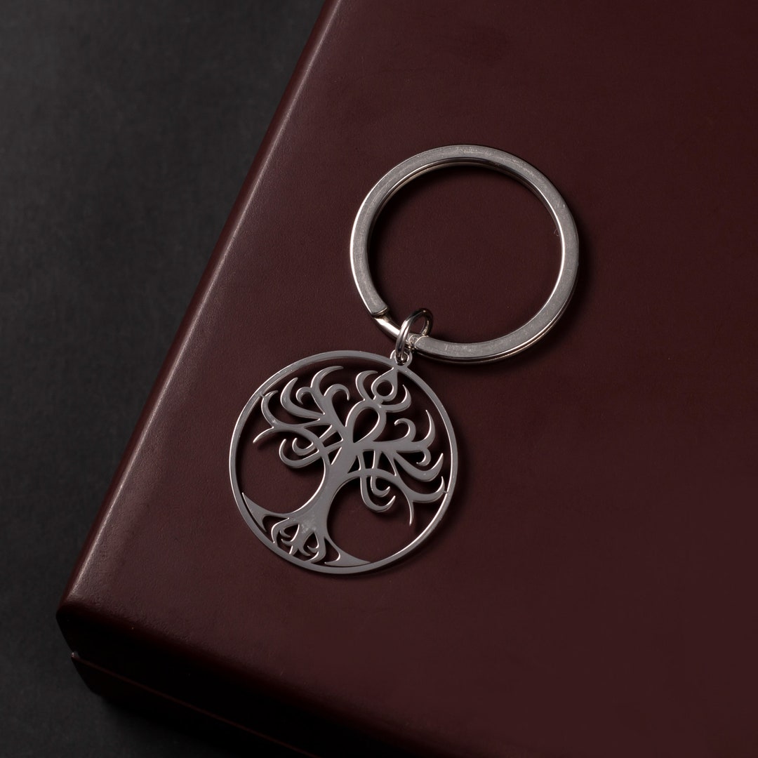 Stainless Steel Life Tree Keychain, Circle Hollow Vitality Tree ...