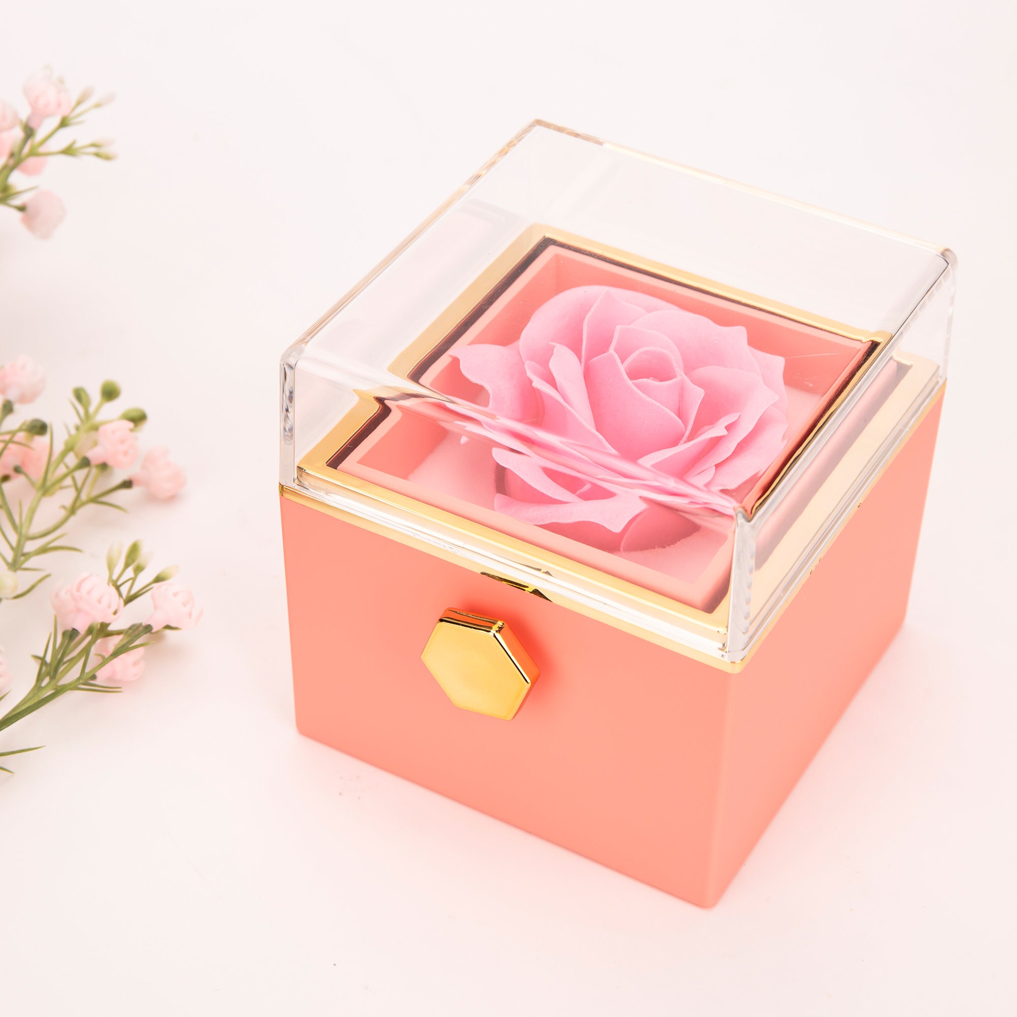Rotating Rose Necklace Box, Handmade Eternal Rose Jewelry Box, Square ...